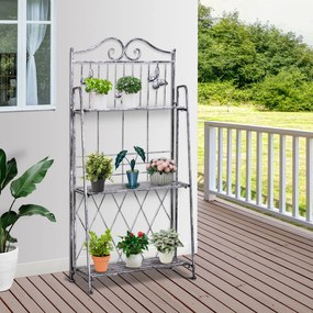 Outsunny police na rostliny kovový stojan na květiny 3 úrovně schodiště na květiny pro zahradu stříbrně šedá 44x25x96cm dekorativní a prostorově úspo…