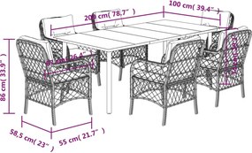 7dílný zahradní jídelní set s poduškami béžový polyratan 3212150