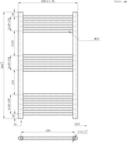 Gamma Erga Basic, topné těleso 900x500 mm, 353 W, černá matná, ERG-LAV-BASIC-9050-BK