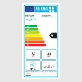 HOMCOM Mobilní klimatizace 21 kW Klimatizace 3 v 1 s 24hodinovým časovačem a 2 stupni rychlosti pro chlazení, odvlhčování a větrání | Aosom.de