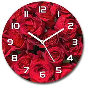 Wallmuralia Skleněné hodiny kulaté Červené růže fi 30 cm