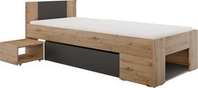 Postel s úložným prostorem, 90x200, dub artisan/antracit, UNIS