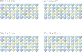 Akvarelová srdce pro kluky 50 ks textilní přelepitelné samolepky na zeď 50 ks 4x4 cm