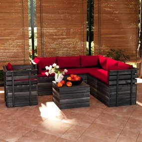 vidaXL 7dílná zahradní sedací souprava z palet + podušky borové dřevo [3061912] Barva: vínová červená