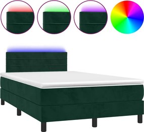 Box spring postel s matrací a LED tmavě zelená 120x200 cm samet 3134456