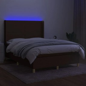Box spring postel s matrací a LED tmavě hnědá 140x200 cm textil 3138720
