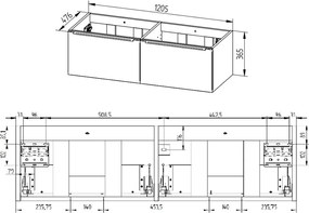Mereo Mereo, Mailo, koupelnová skříňka 121 cm, bílá, dub, antracit, CN538S