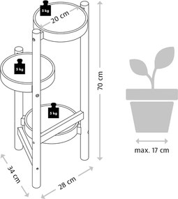 STOJAN NA KVĚTINÁČ WBAMB3 70X34X28 CM BÍLÁ/HNĚDÁ
