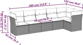 6dílná zahradní sedací souprava a podušky světle šedá polyratan 3249501