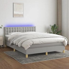 Box spring postel s matrací a LED světle šedá 140x200 cm textil,  3134037