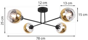 Stropní svítidlo Asturia, 4x zlaté/transparentní skleněné stínítko, B