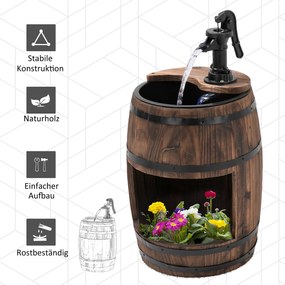 Outsunny zahradní fontána Ozdobná fontána s vodopádem z jedlového dřeva a kovu, tmavě hnědá, Ø32x58,5cm pro zahradu a terasu | Aosom.de