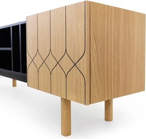 Černý/přírodní TV stolek v dekoru dubu 175x60 cm Porto – Woodman