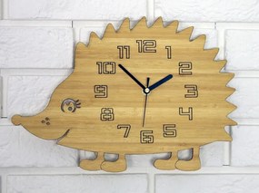 M.Clock Nástěnné bambusové hodiny ježek 34x26cm světle hnědé
