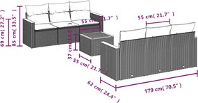 7dílná zahradní sedací souprava s poduškami šedá polyratan 3225794