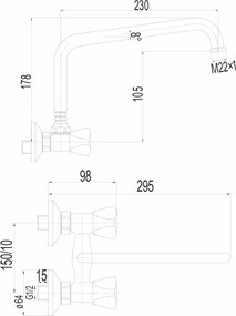 Mereo Mereo, Dřezová nástěnná baterie, Kasia, s U ramínkem trubkovým ø 18 mm - 230 mm, chrom, CBS30104