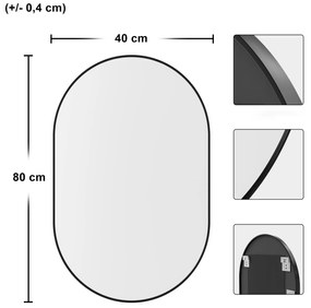 Oválné zrcadlo na zeď OLVANI 80x40 cm s černým rámem