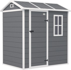 Outsunny Plastový Kůlna na Nástroje 2,1m² 186 x 130 x 199cm Zahradní Kůlna s Šikmou Střechou, Podlahou, Okénkem, Zámkem a Odolností proti Počasí pro …