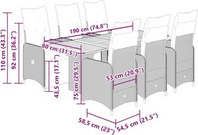 7dílný zahradní bistro set s poduškami šedý polyratan 3277163