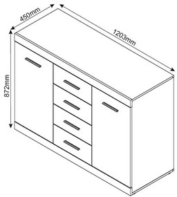 Kombinovaná komoda Ares 1204S2D, bílá/dub sonoma