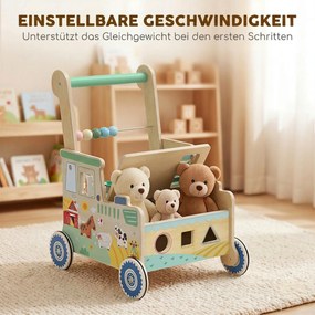 AIYAPLAY Dětský chodítko, chodítko s kolečky, stavebními kostkami, úložným prostorem, Montessori aktivní centrum pro děti od 1 do 3 let, zelené