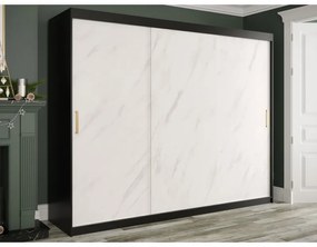 Skříň s posuvnými dveřmi Nonnus 250 T, Úložný prostor: ano, Barva: černá matná / bílá mramor