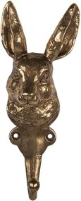 Zlatý antik nástěnný kovový háček hlava králíka - 7*4*18 cm