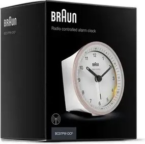 Braun BC07 růžová  bílá / Klasický budík / Analogový / DCF ( Rádiem ří