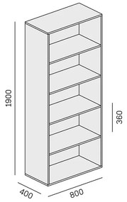 PLAN Vysoký kancelářský policový regál LAYERS, 800 x 400 x 1905, dub přírodní