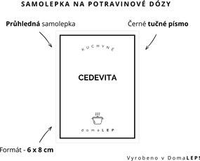 CEDEVITA - omyvatelná samolepka na dózu, výběr rozměrů Ø 5 cm / 5 x 5 cm / 6 x 8 cm | DomaLEP tvar: KOLEČKO, barva: PRŮHLEDNÁ - ČERNÉ písmo, velikost: Ø 5 cm - tučné písmo