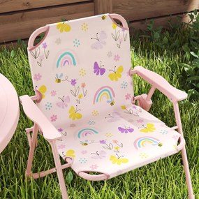 Dětský zahradní set AIYAPLAY - 4dílný stůl a židle s nastavovatelným slunečníkem v designu duhy