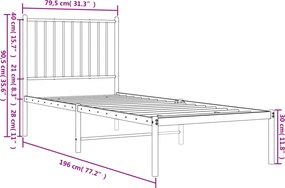 vidaXL Kovový rám postele s čelem 75 x 190 cm [350921] Barva: Bílá