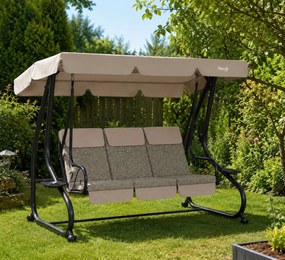 GardenLine Luxusní zahradní houpačka s lůžkem a držáky na nápoje pro 3 osoby 200 × 120 × 164 cm SORENTINO Mesh Taupe béžová