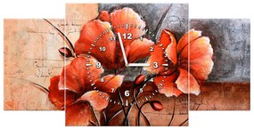 Gario Obraz s hodinami Nádherný Vlčí mák - 3 dílný Rozměry: 90 x 30 cm