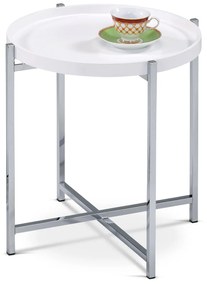 Odkládací stolek pr.50x50 cm, deska dřevo, bílý mat. lak, kovové chromované nohy - 80135-12 WT