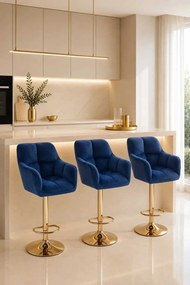 LuxuryForm DESIGN Barová židle AMALFI VELUR na zlaté kulaté podstavě - modrá
