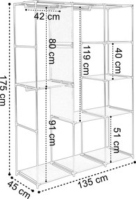 Textilní šatní skříň CELINA - 8 polic - antracit