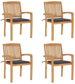 Stohovatelné zahradní židle s poduškami 4 ks masivní teak 3073210