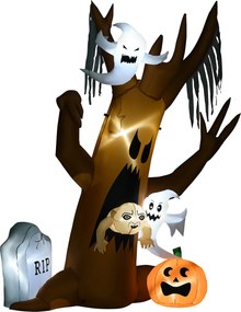 HOMCOM Halloween dekorace, 2,40 m vysoký strašidelný strom, samonafukovací, LED osvětlení, pro venkovní použití