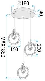 Toolight Toolight, LED závěsné osvětlení 33W, 3000K, 3500lm, LHJ093-3CP, zlatá lesklá, OSW-50066