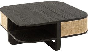 OnaDnes -20% Černý dřevěný konferenční stolek J-line Meldo 84,5 x 84,5 cm s ratanovým výpletem
