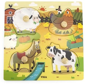 Dětské dřevěné puzzle s úchyty Viga Farma 4 ks Barva: multicolor