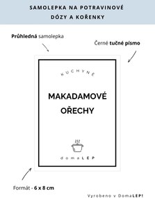 MAKADAMOVÉ OŘECHY – průhledná samolepka na dózu, tučné písmo, 6 x 8 cm | DomaLEP