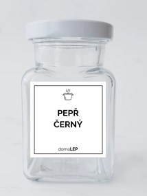 Samolepka na kořenky PEPŘ ČERNÝ bílá 5 × 5 cm tučné písmo