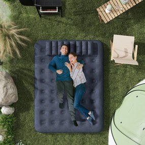 Nafukovací matrace Outsunny Double Air Mattress s ruční pumpou a polštářem, modrá 203x152x22cm pro kempování a hosty | Aosom.de