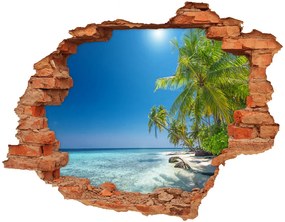 Wallmuralia Díra 3D ve zdi na stěnu Maledivy pláž 90x70 cm