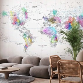 Fototapeta Mapa světa - barevné kontinenty s efektem přechodu na bílém pozadí