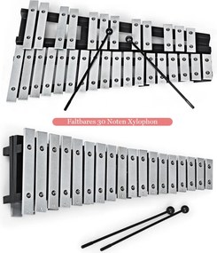 Costway Ruční perkusní zvonkohra xylofon s taškou na paličky 30 not, černý