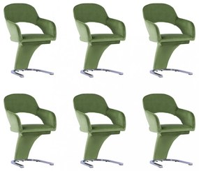 Jídelní židle 6 ks samet / chrom Dekorhome Zelená