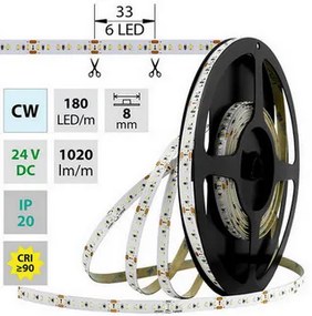 LED pásek McLED 24V studená bílá š=8mm IP20 12W/m 180LED/m SMD2216 ML-126.735.60.0